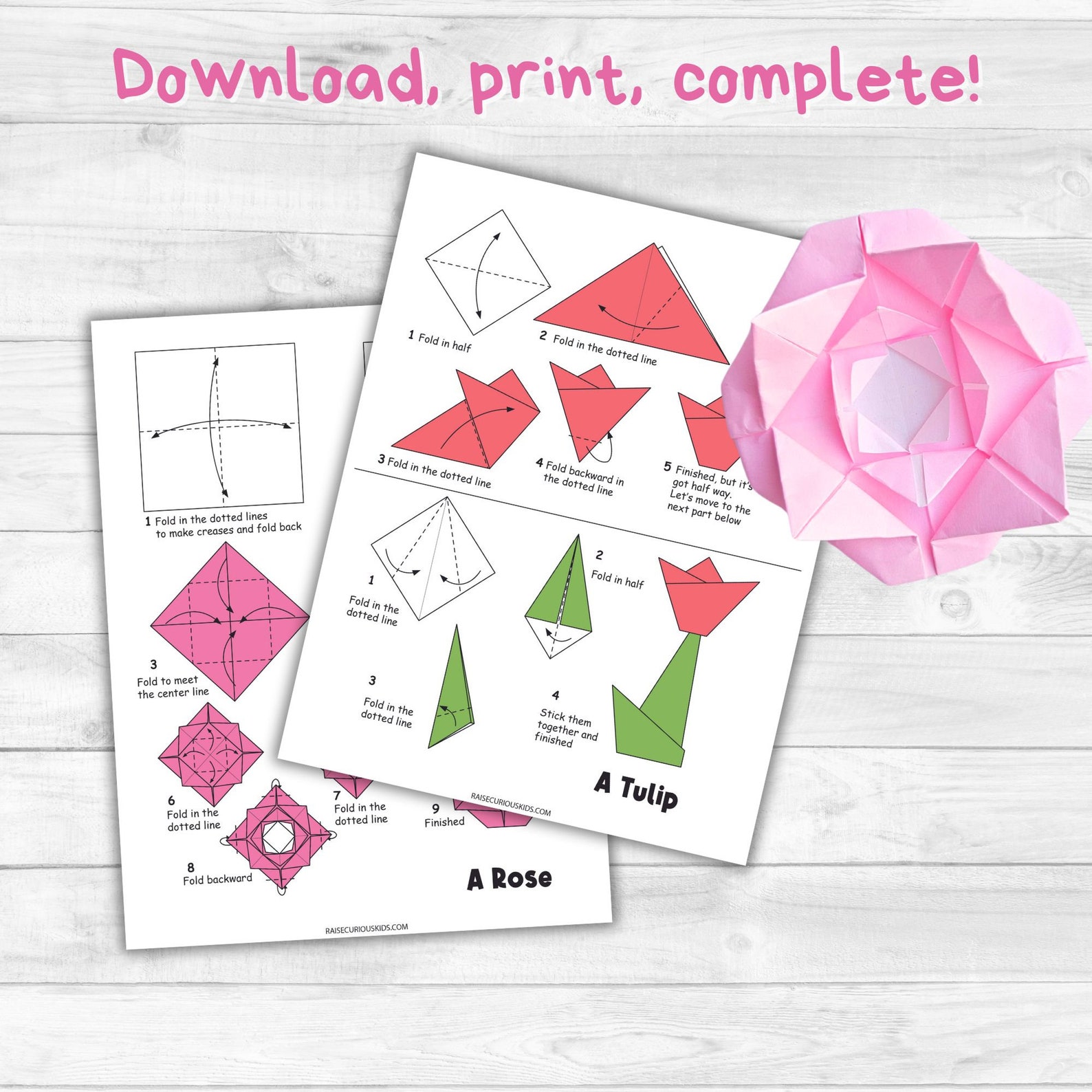 Flower Origami Printable Instructions- Origami for Kids- Easy Flower ...