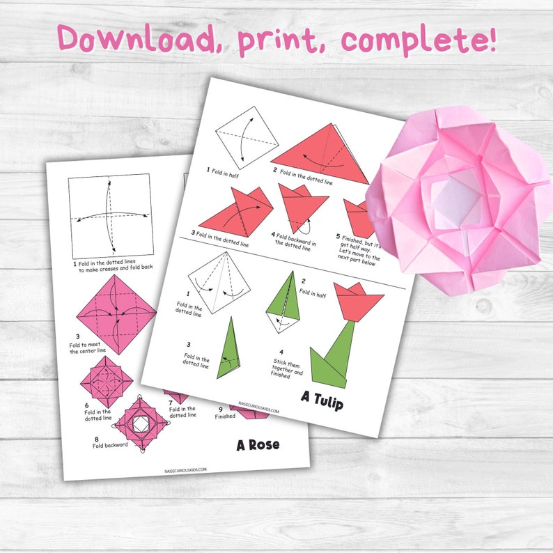 Flower Origami Printable Instructions- Origami for Kids- Easy Flower ...