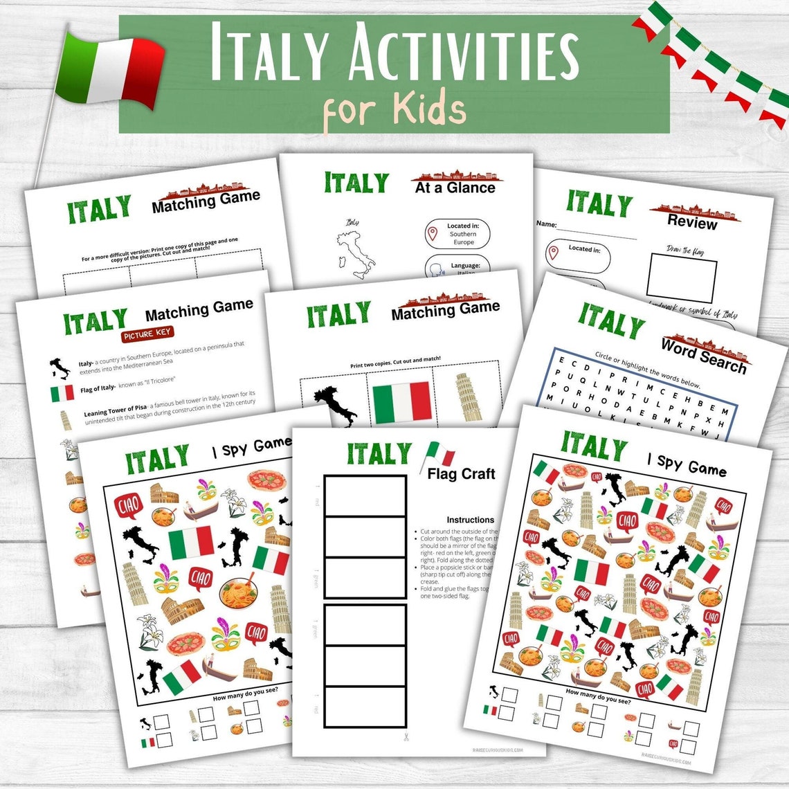 Italy Activities for Kids- Italy I Spy Game, Italy Flag Craft, Italy ...