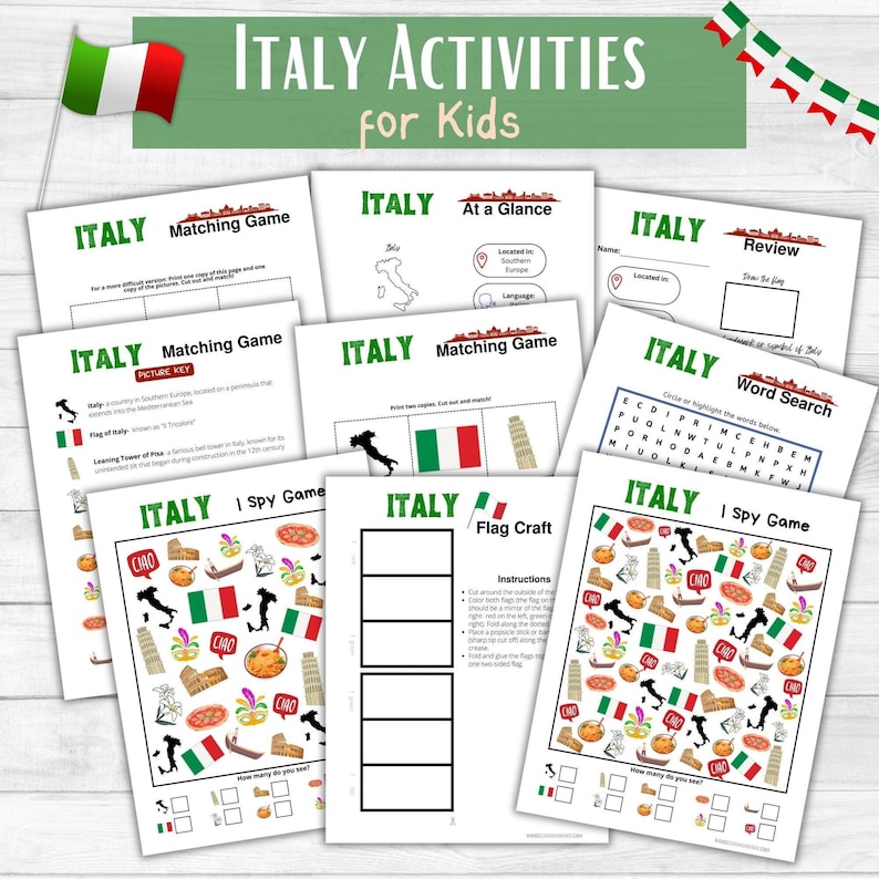 Italy Activities for Kids- Italy I Spy Game, Italy Flag Craft, Italy ...