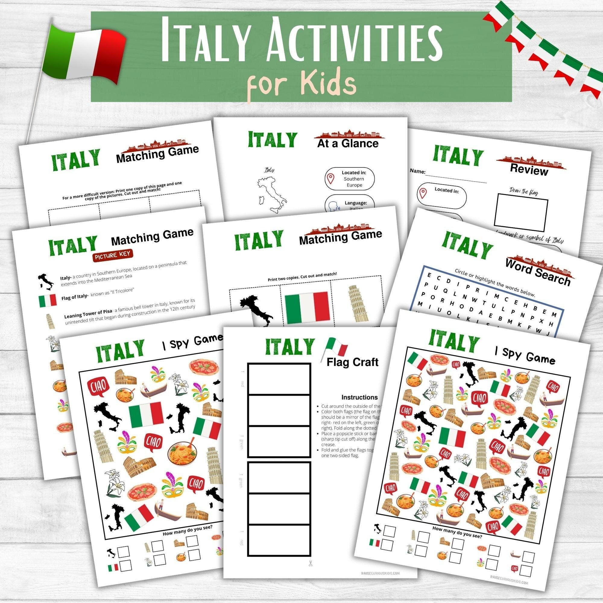 Italy Activities for Kids- Italy I Spy Game, Italy Flag Craft, Italy ...