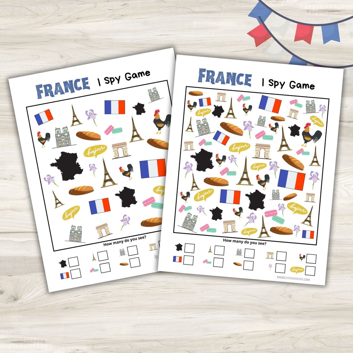 France Activity Printables for Kids France I Spy Game, France Matching ...