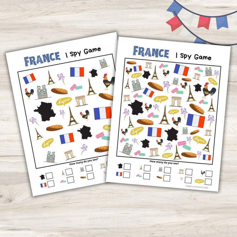 France Activity Printables for Kids France I Spy Game, France Matching ...