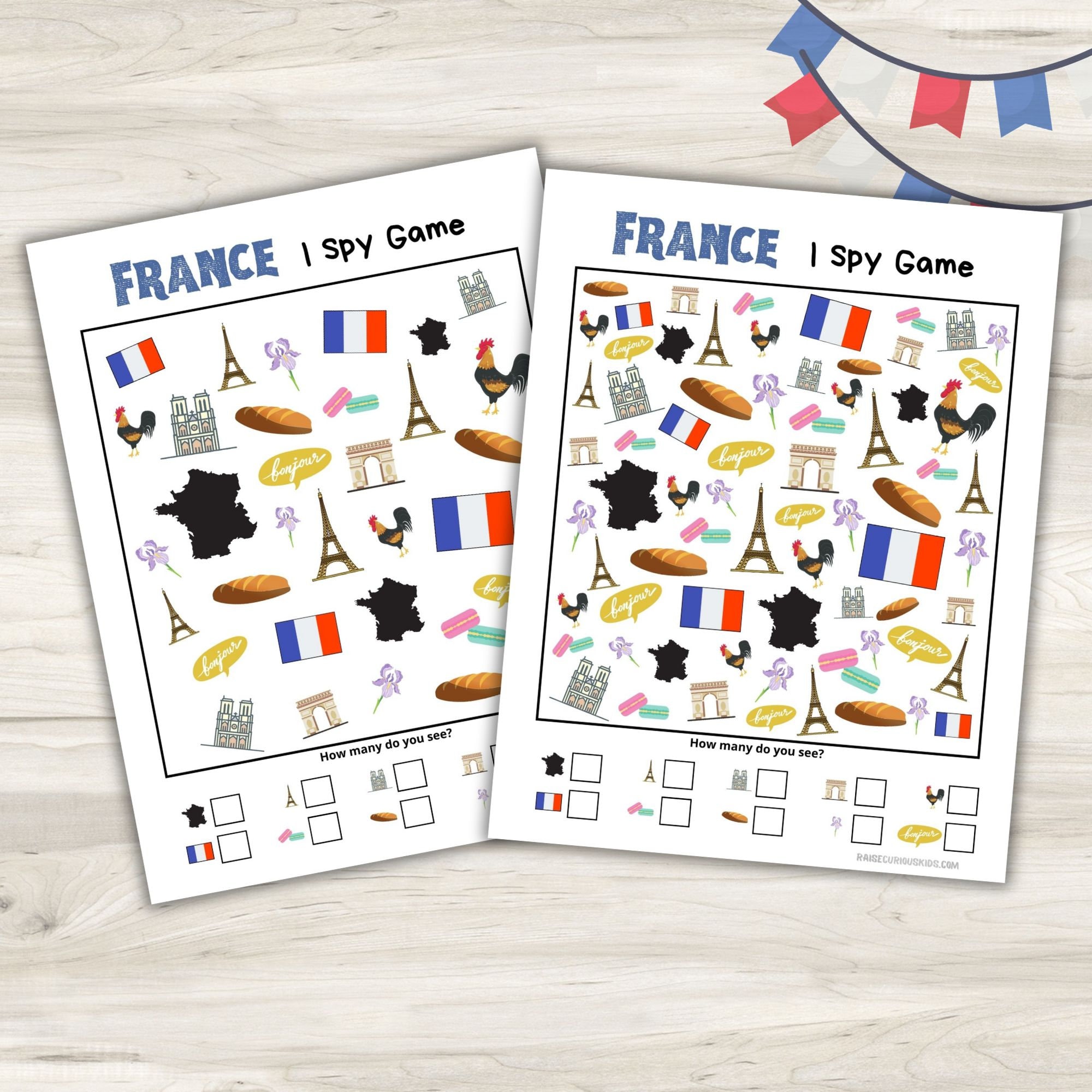 France Activity Printables for Kids France I Spy Game, France Matching ...