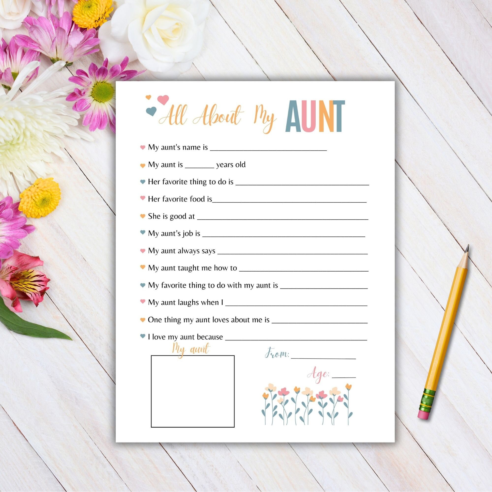 All About My Aunt Printable Questionnaire- Aunt Birthday Gift From ...