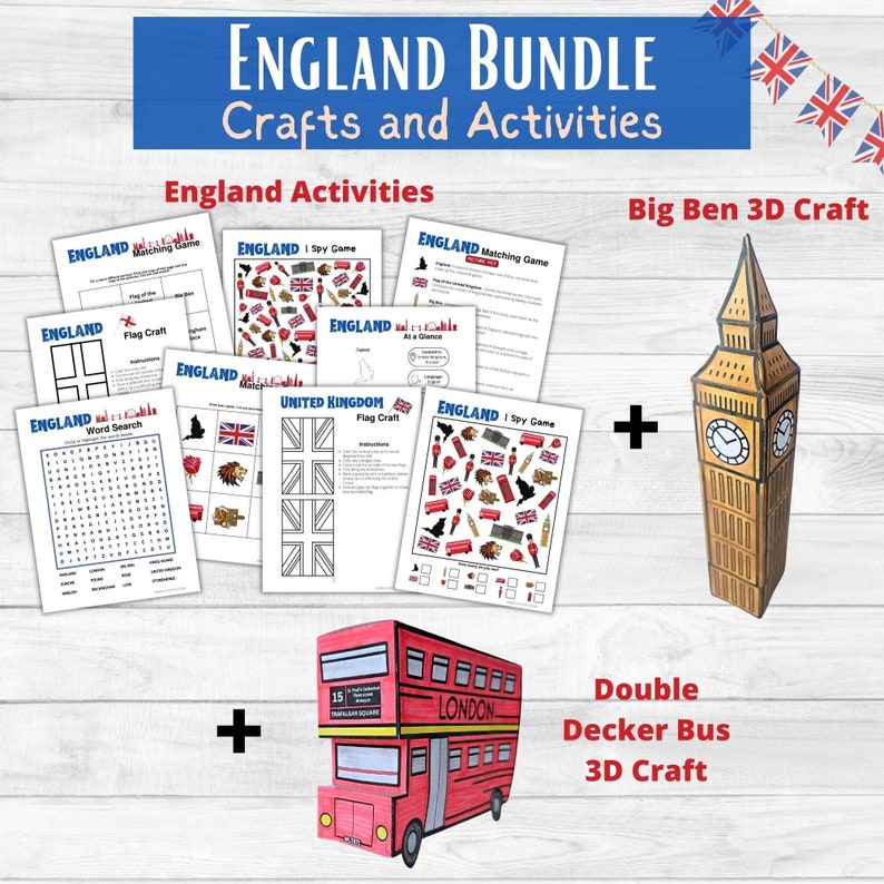 England Activity Bundle- England Printables for Kids- Big Ben 3D Craft ...