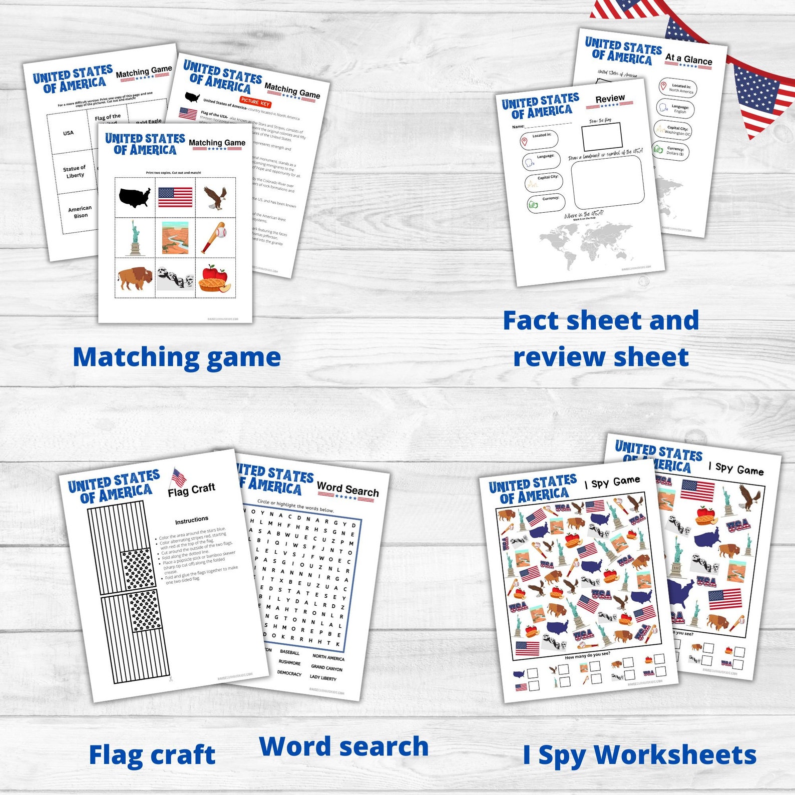 USA Activities for Kids- United States of America Printables- American ...