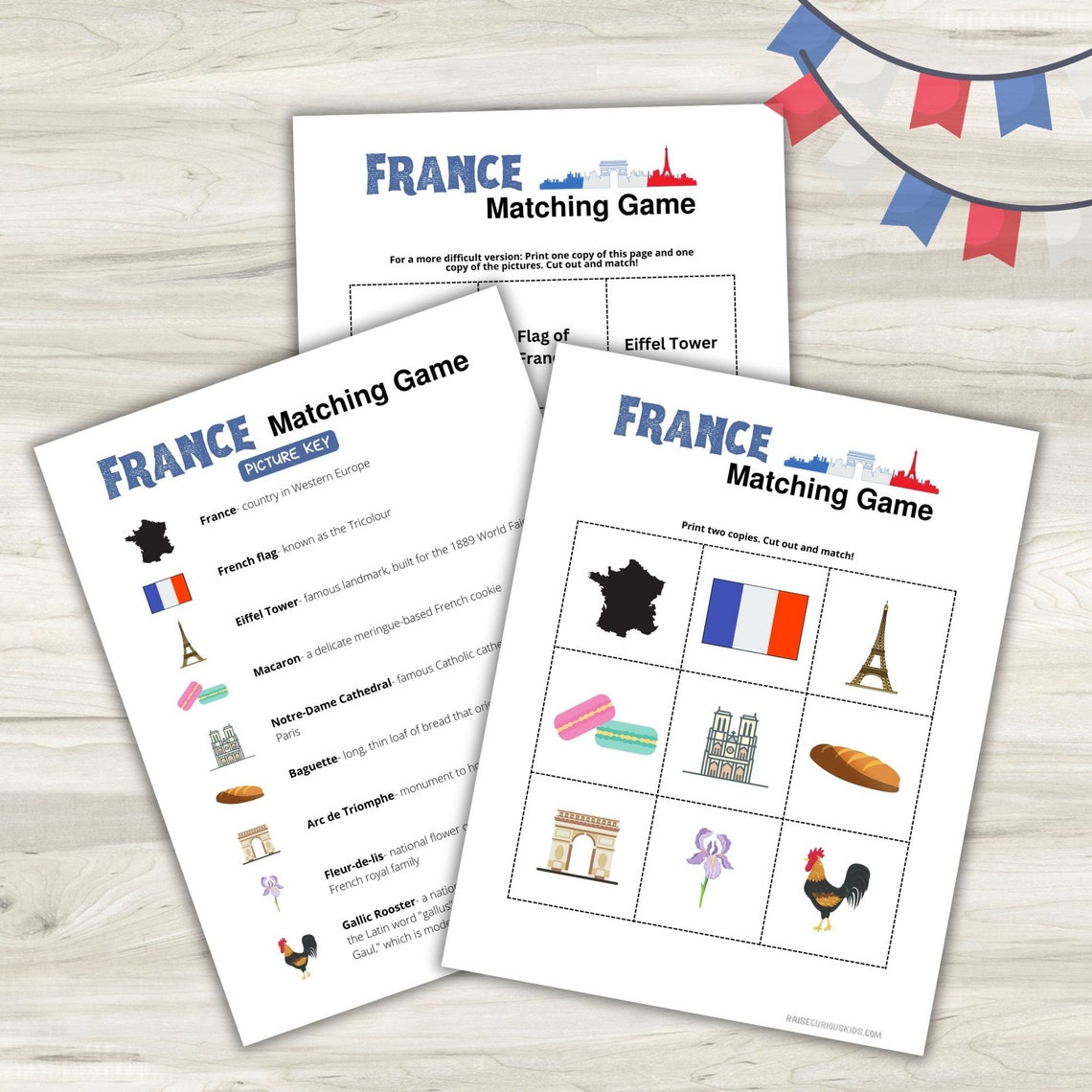 France Activity Printables for Kids France I Spy Game, France Matching ...