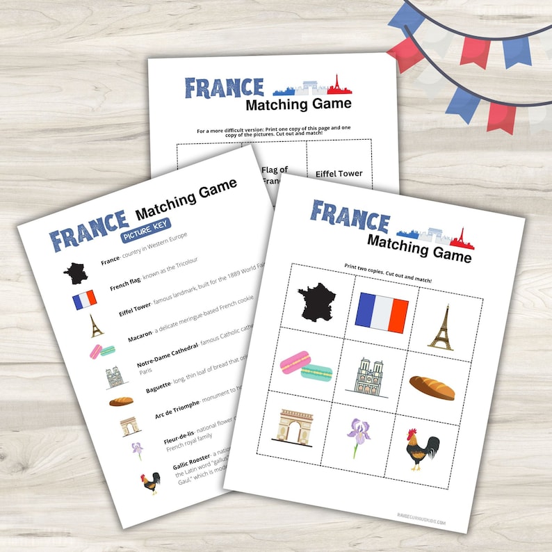 France Activity Printables for Kids France I Spy Game, France Matching ...