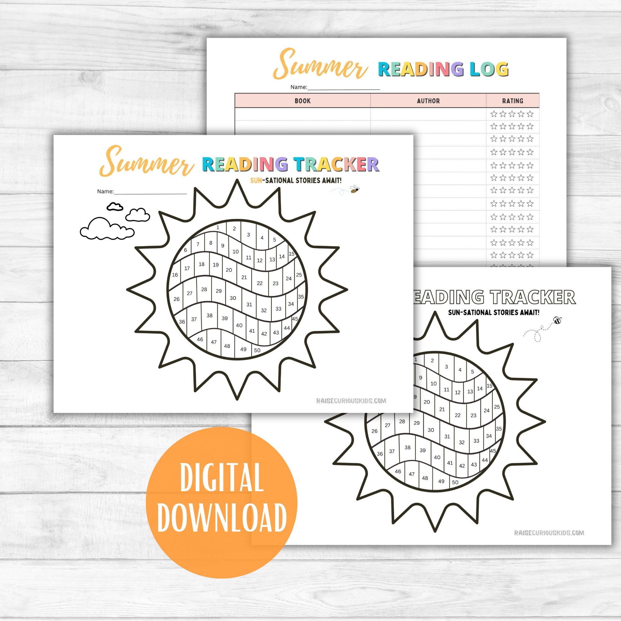 Summer Sun Reading Tracker for Kids- 50 Book Tracker- Summer Reading ...