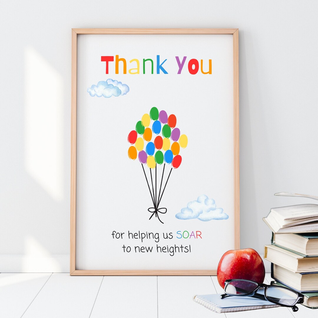 Fingerprint Balloon Teacher Appreciation Card From Students- End of ...