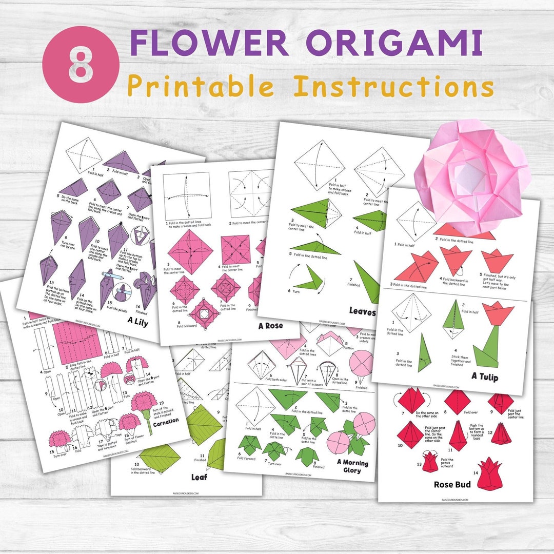 Flower Origami Printable Instructions- Origami for Kids- Easy Flower ...