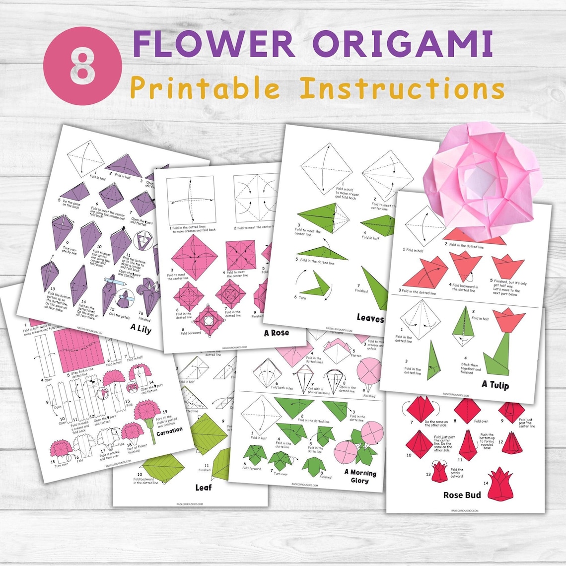 Flower Origami Printable Instructions- Origami for Kids- Easy Flower ...