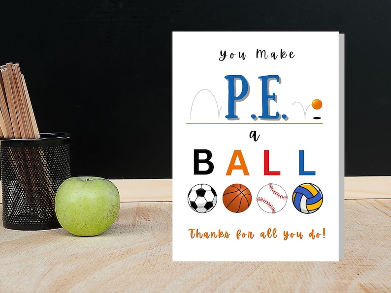 PE Teacher Appreciation Card, Gym Teacher Thank You Card, Physical ...