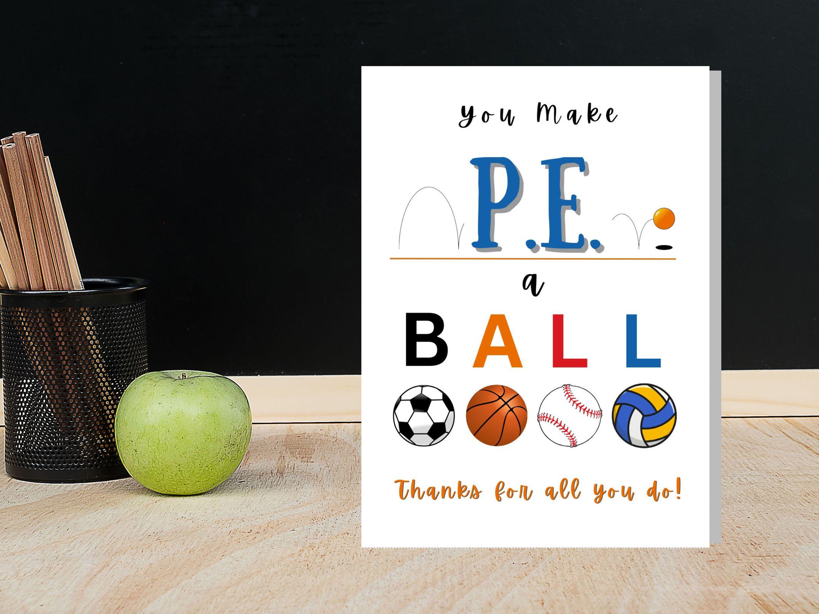 PE Teacher Appreciation Card, Gym Teacher Thank You Card, Physical ...