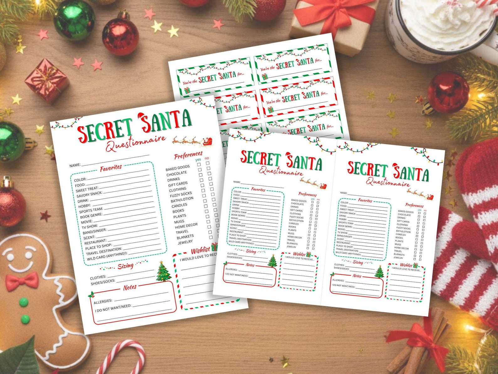 Secret Santa Questionnaire, Christmas Gift Exchange Survey, Staff ...