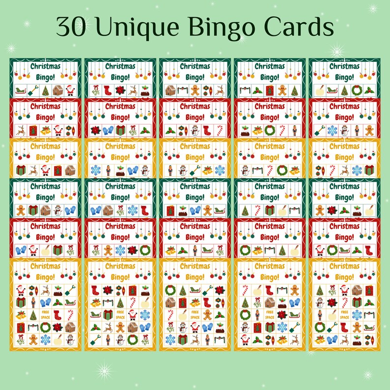 Christmas Bingo, 30 Printable Bingo Cards, Christmas Games for Family ...