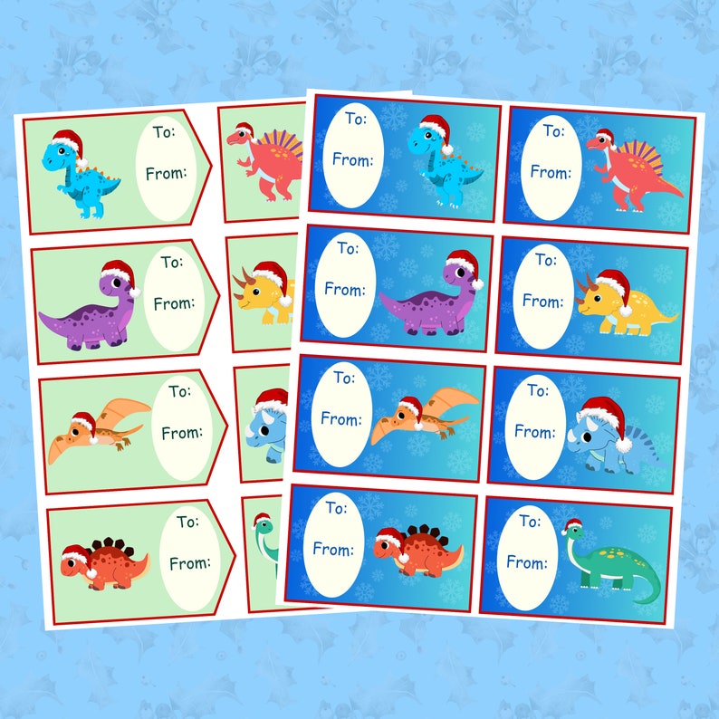 Cute Dinosaurs - Printable Christmas Gift Tags, Holiday Labels With ...