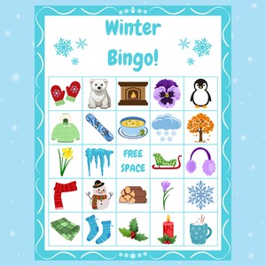 Winter Bingo, 30 Printable Bingo Cards, Winter Games for Family and ...