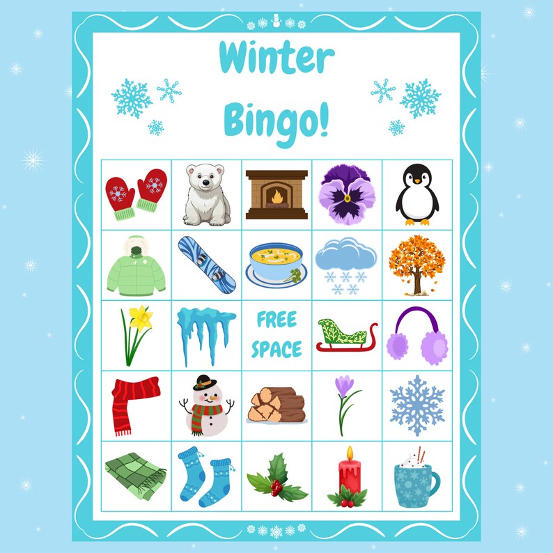 Winter Bingo, 30 Printable Bingo Cards, Winter Games for Family and ...