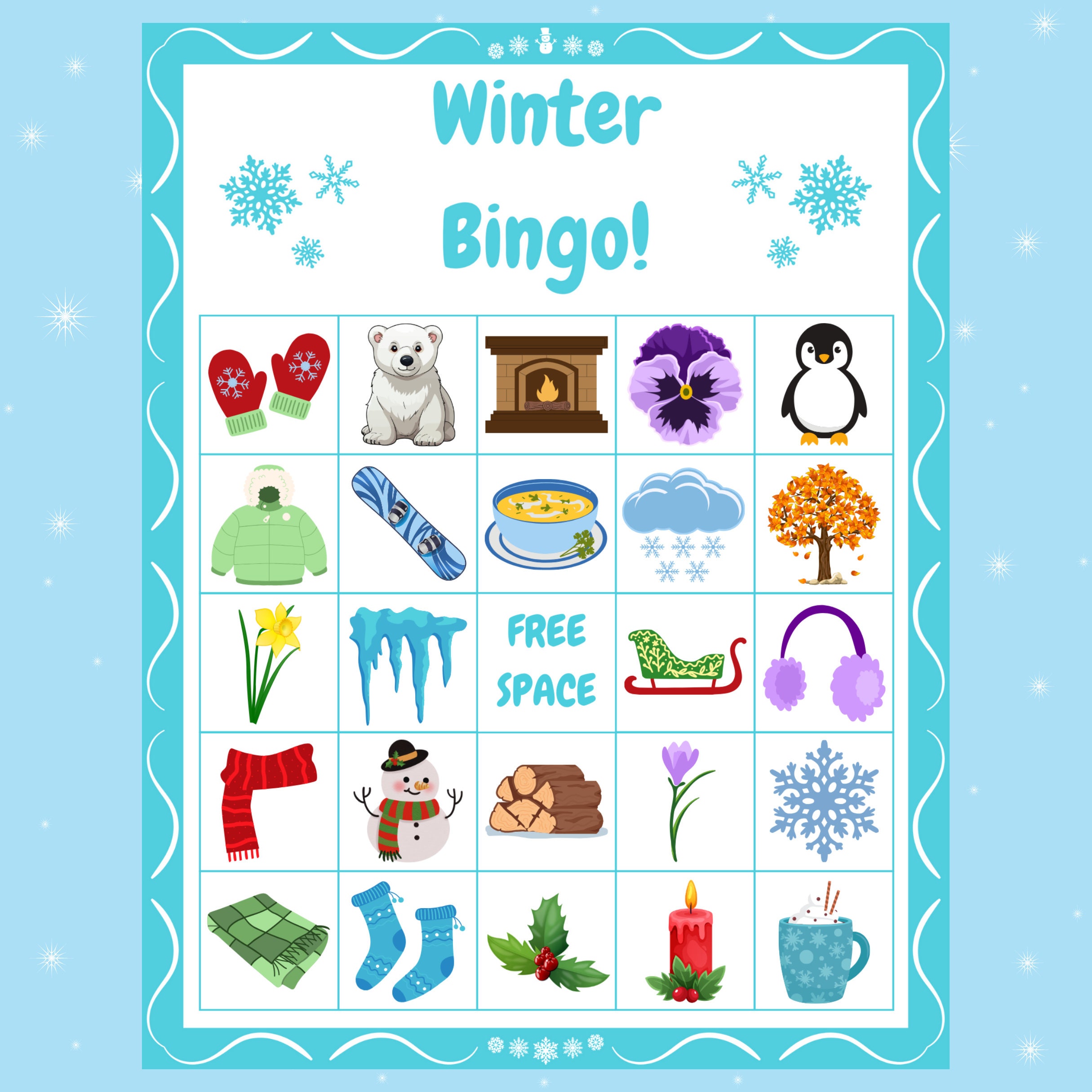 Winter Bingo, 30 Printable Bingo Cards, Winter Games for Family and ...