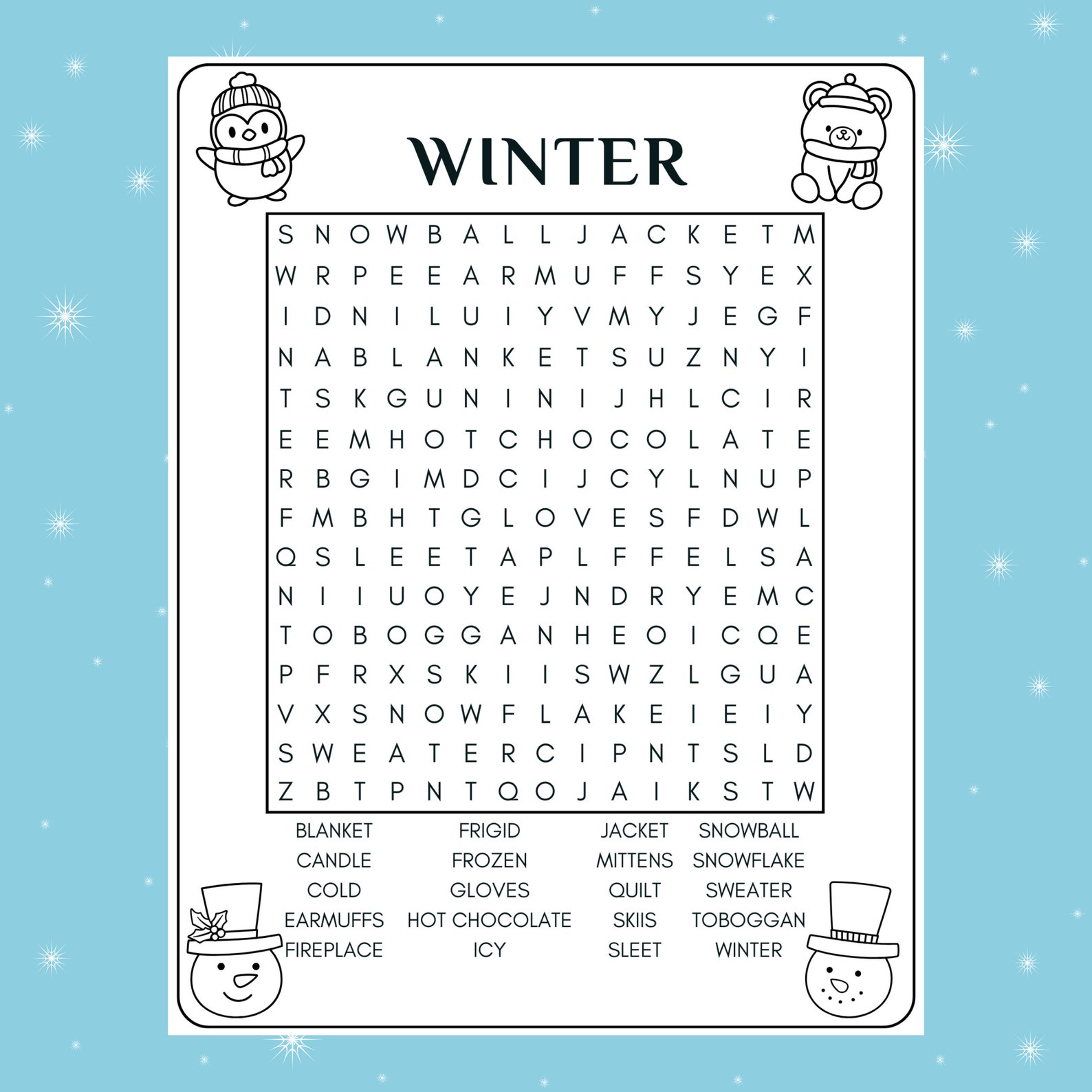 Winter Word Search Bundle, Black & White Printable (digital Download ...