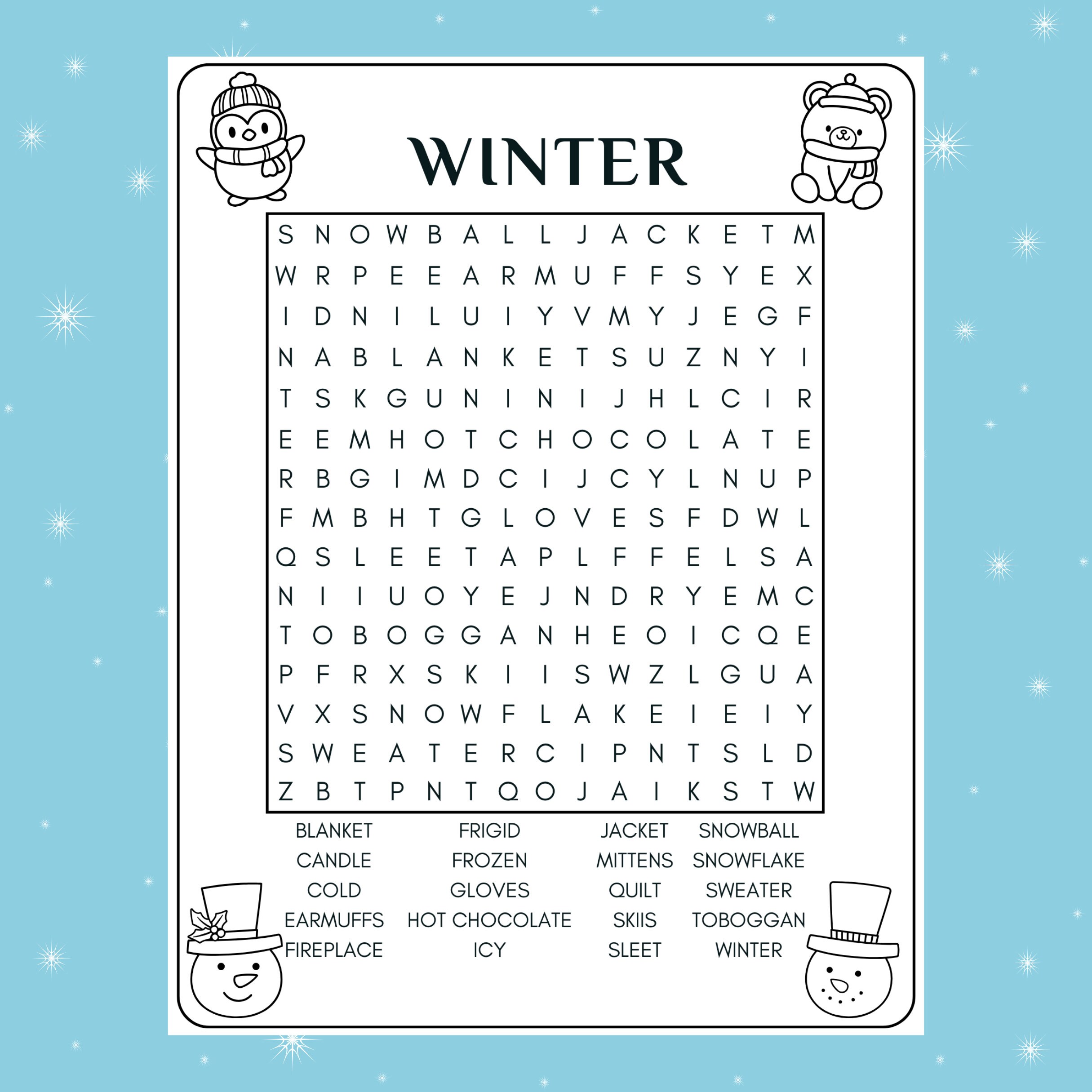 Winter Word Search Bundle, Black & White Printable (digital Download ...