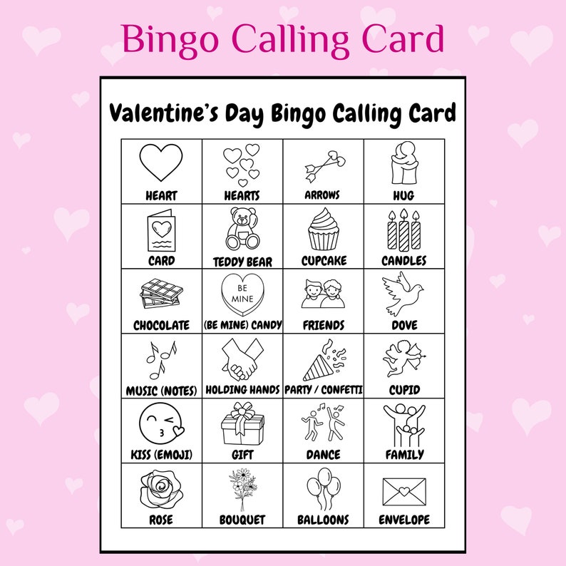 Valentine's Day Bingo Coloring Cards, 30 Unique Game Cards to Color ...