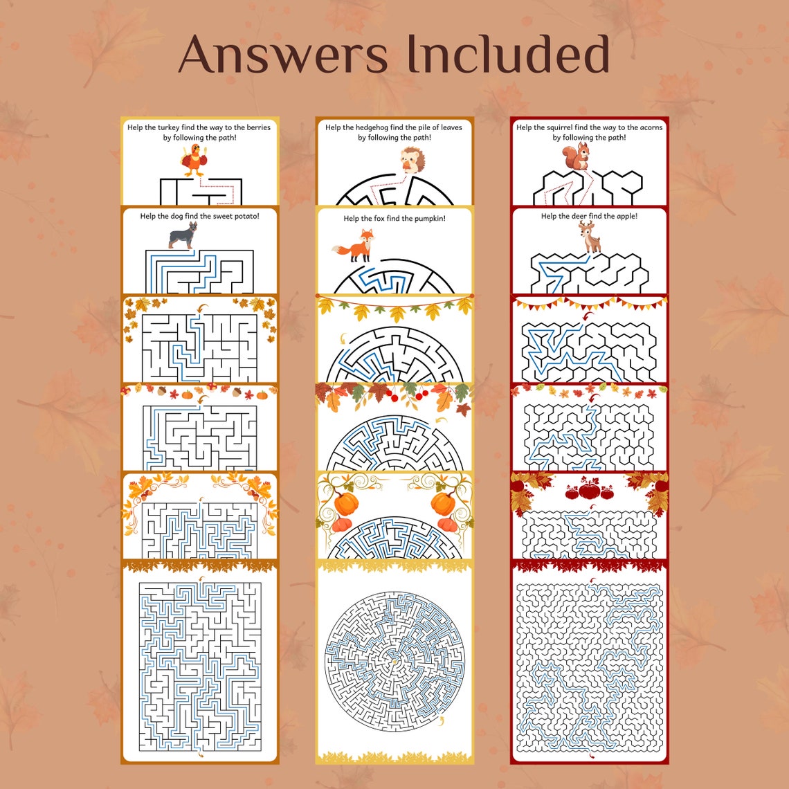 Thanksgiving Mazes, 18 Activity Pages (digital Download) - Etsy