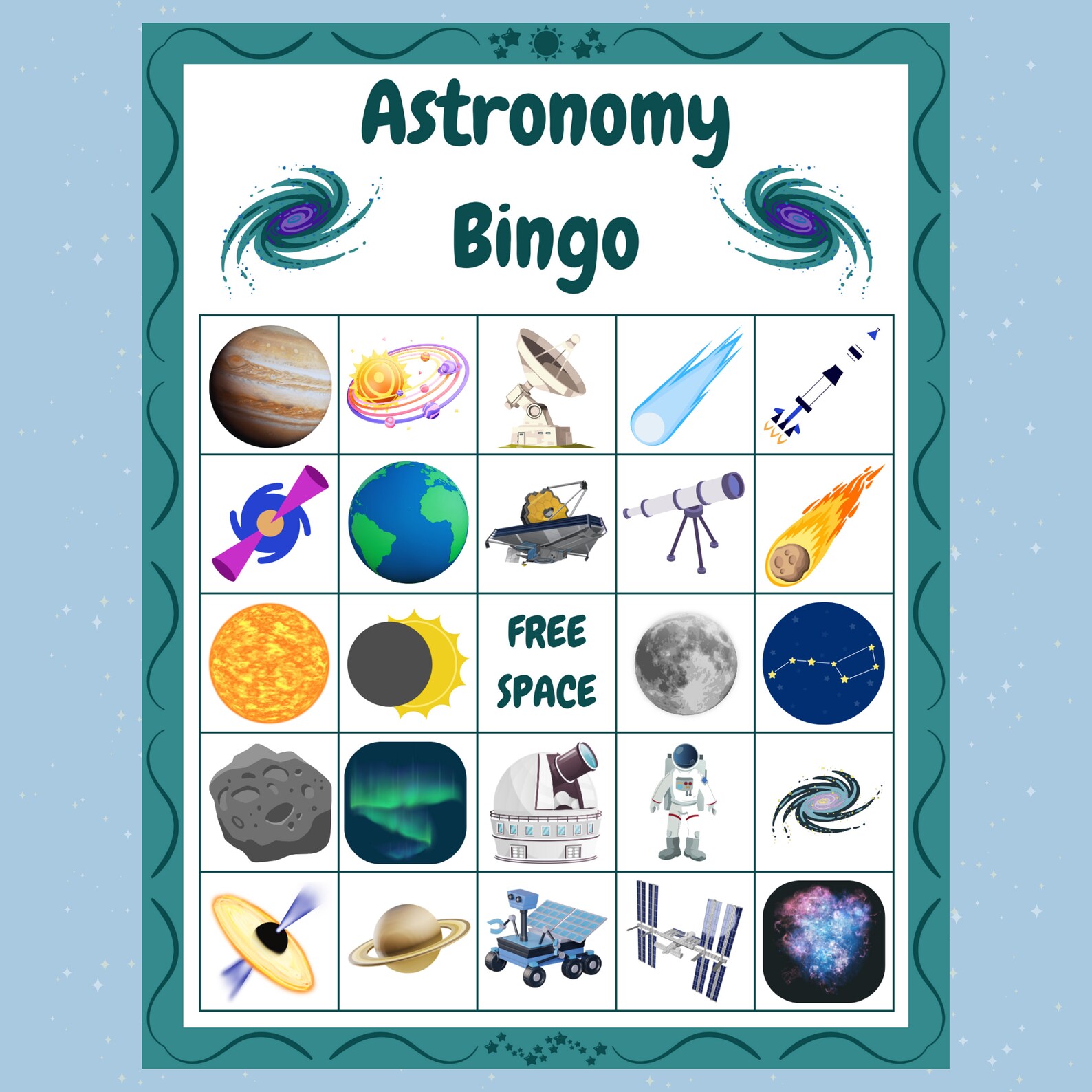 Astronomy Bingo Game, Outer Space Educational Bingo for Family, Friends ...