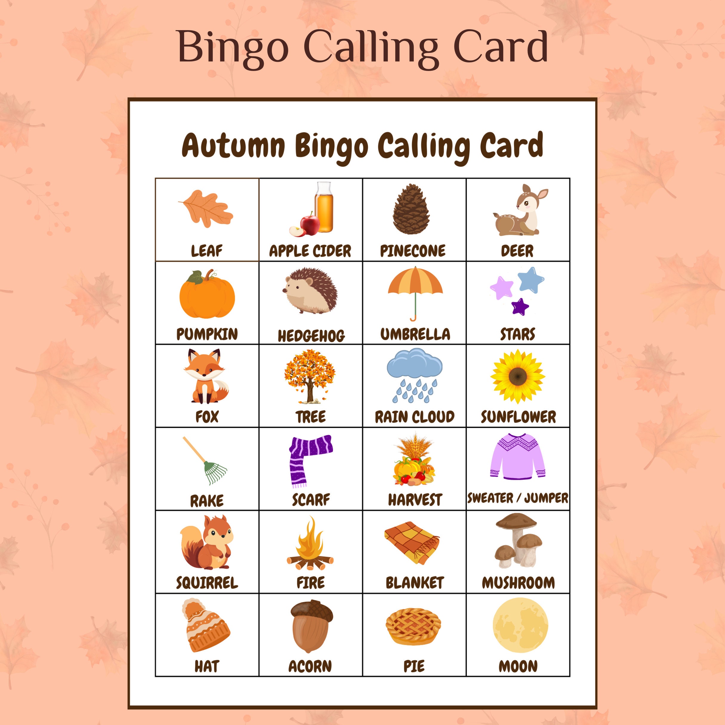 Autumn Bingo, Fall Bingo for Kids and Adults, Printable Bingo Cards ...