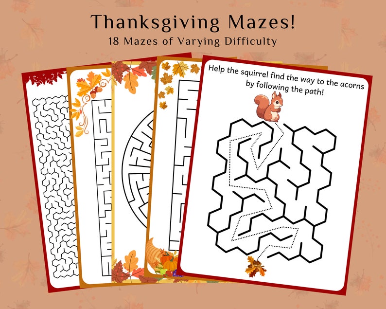 Thanksgiving Mazes, 18 Activity Pages (digital Download) - Etsy