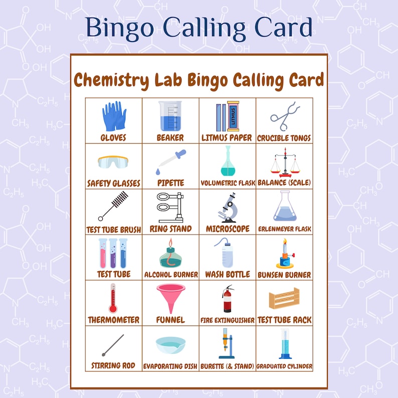 Chemistry Lab Bingo Cards, Educational Science Bingo Game, Information ...