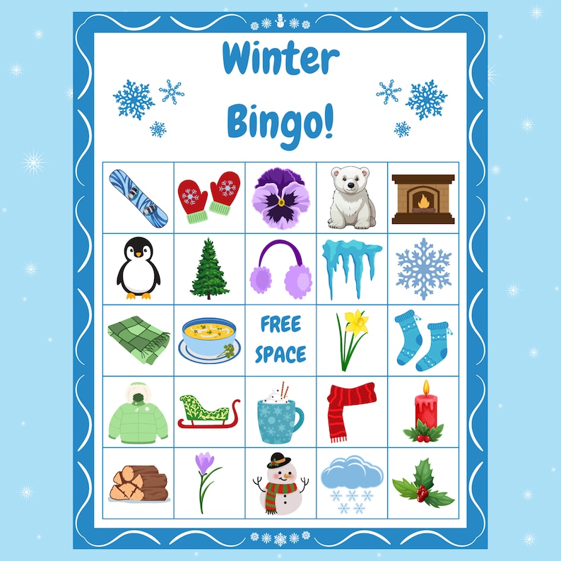 Winter Bingo, 30 Printable Bingo Cards, Winter Games for Family and ...