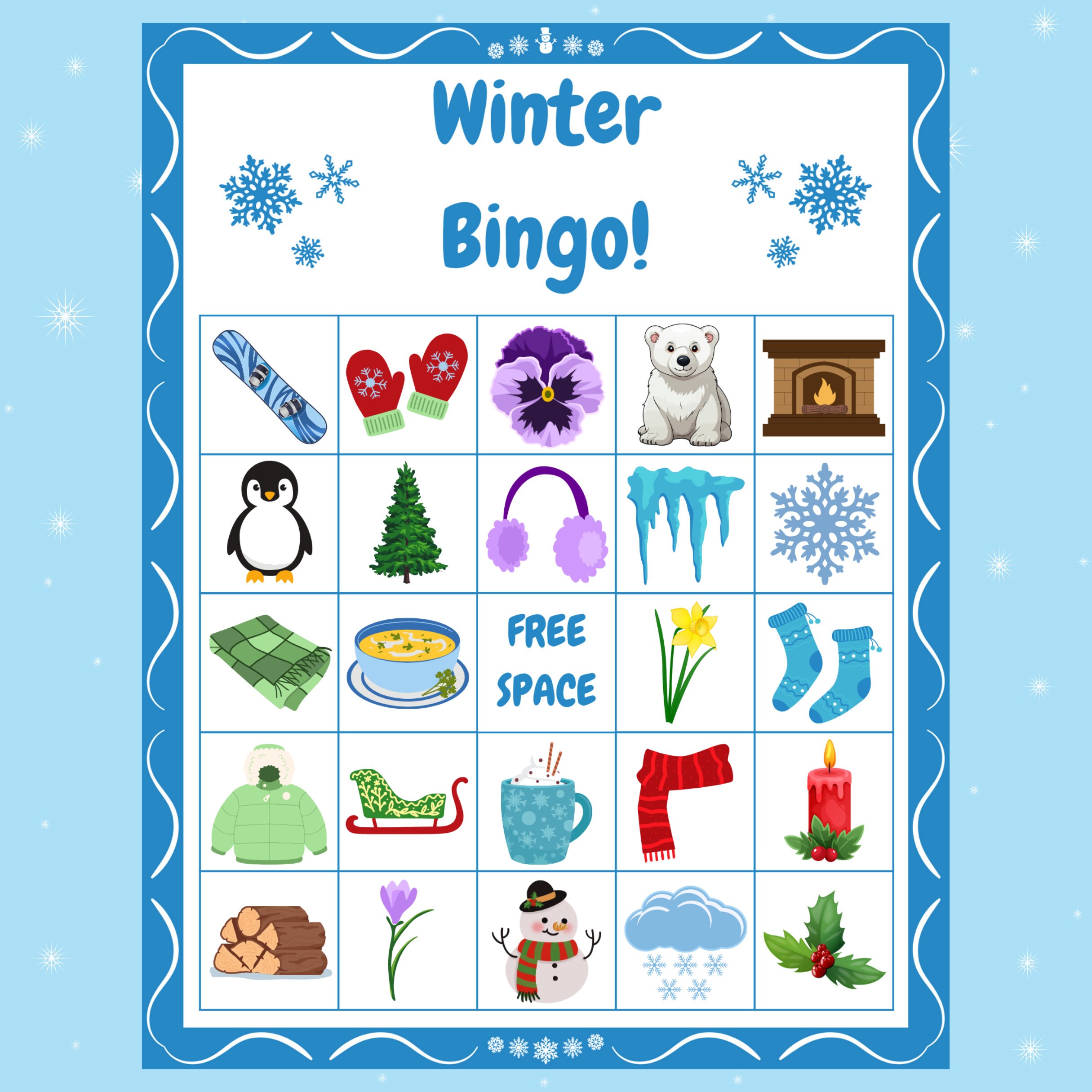 Winter Bingo, 30 Printable Bingo Cards, Winter Games for Family and ...