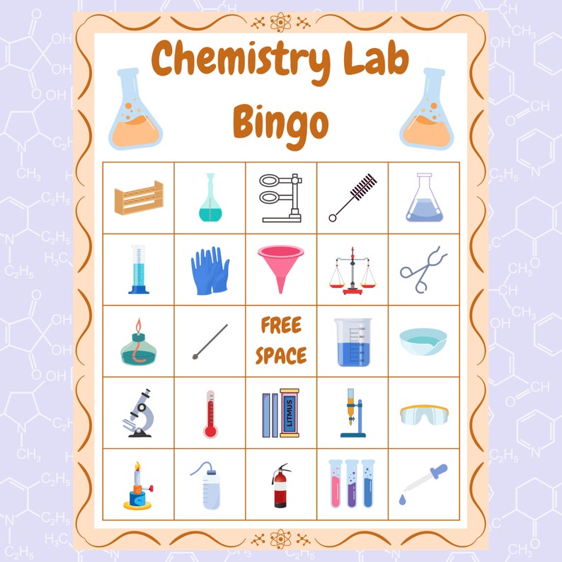 Chemistry Lab Bingo Cards, Educational Science Bingo Game, Information ...