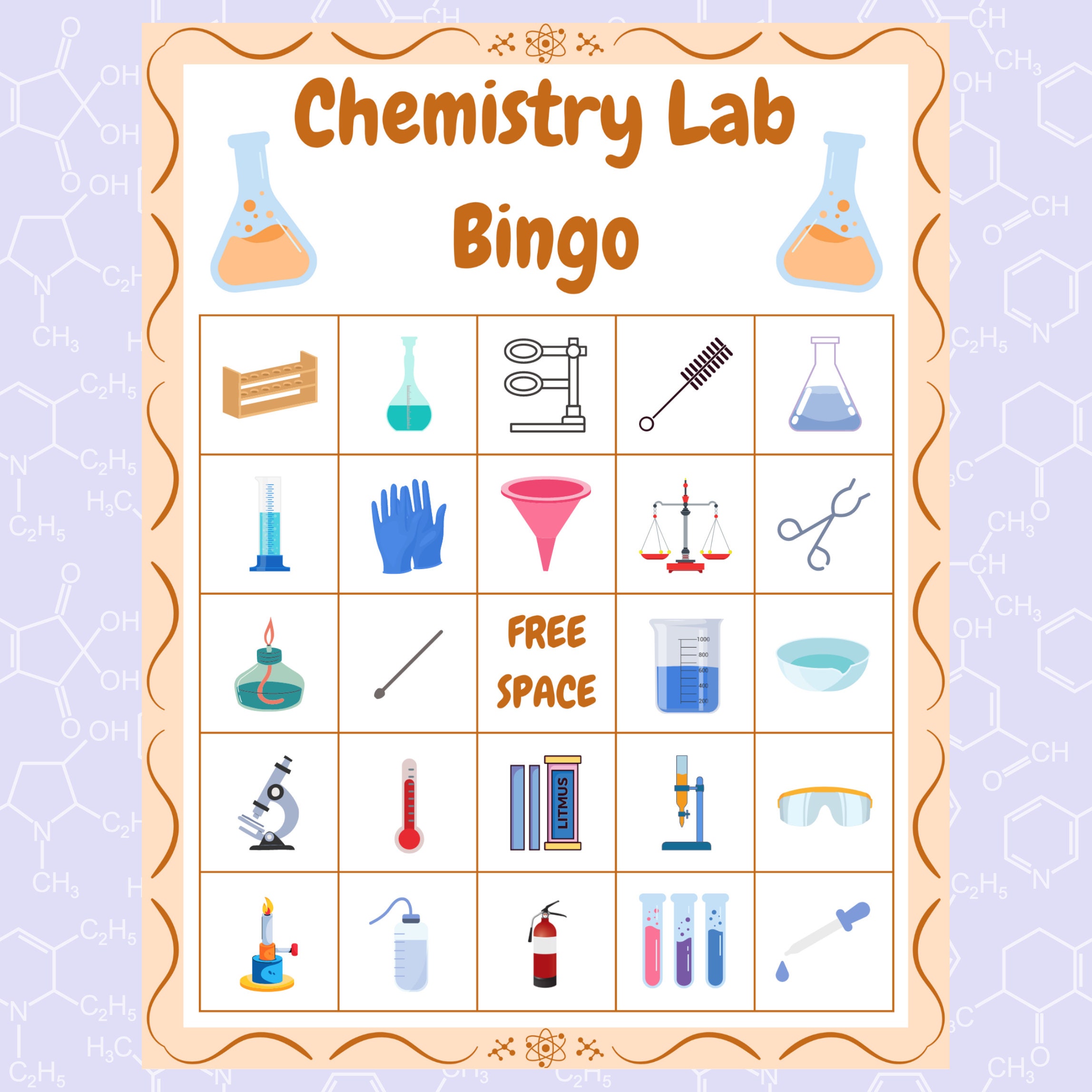 Chemistry Lab Bingo Cards, Educational Science Bingo Game, Information ...