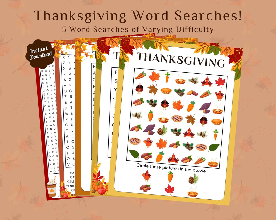 Thanksgiving Word Search Bundle, Printable Digital Download for ...