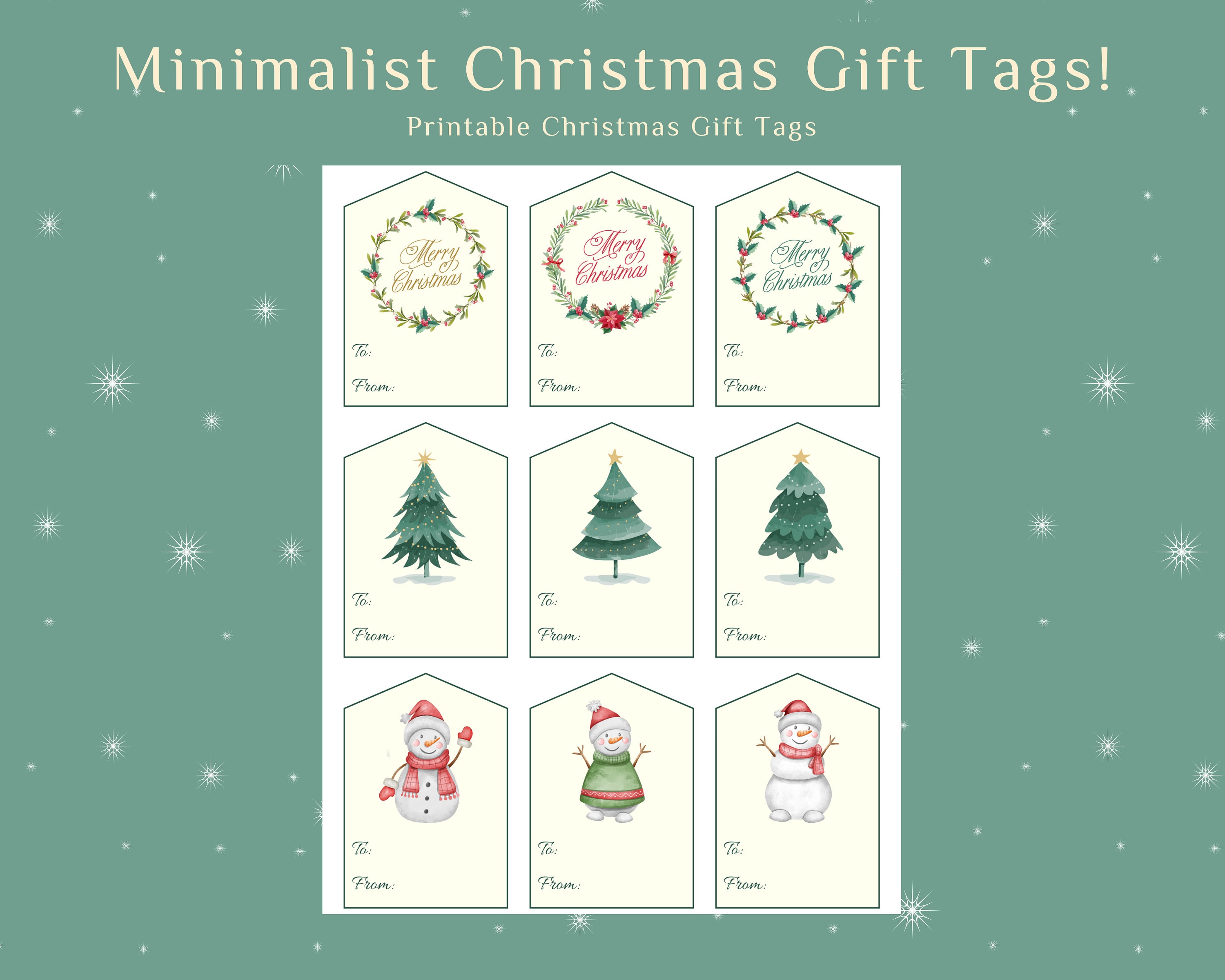 Simple Merry Christmas Gift Tags - Printable Minimalist Present Labels ...