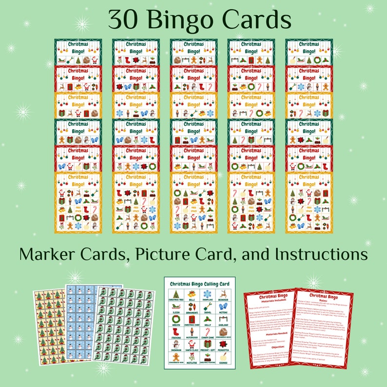 Christmas Bingo, 30 Printable Bingo Cards, Christmas Games for Family ...