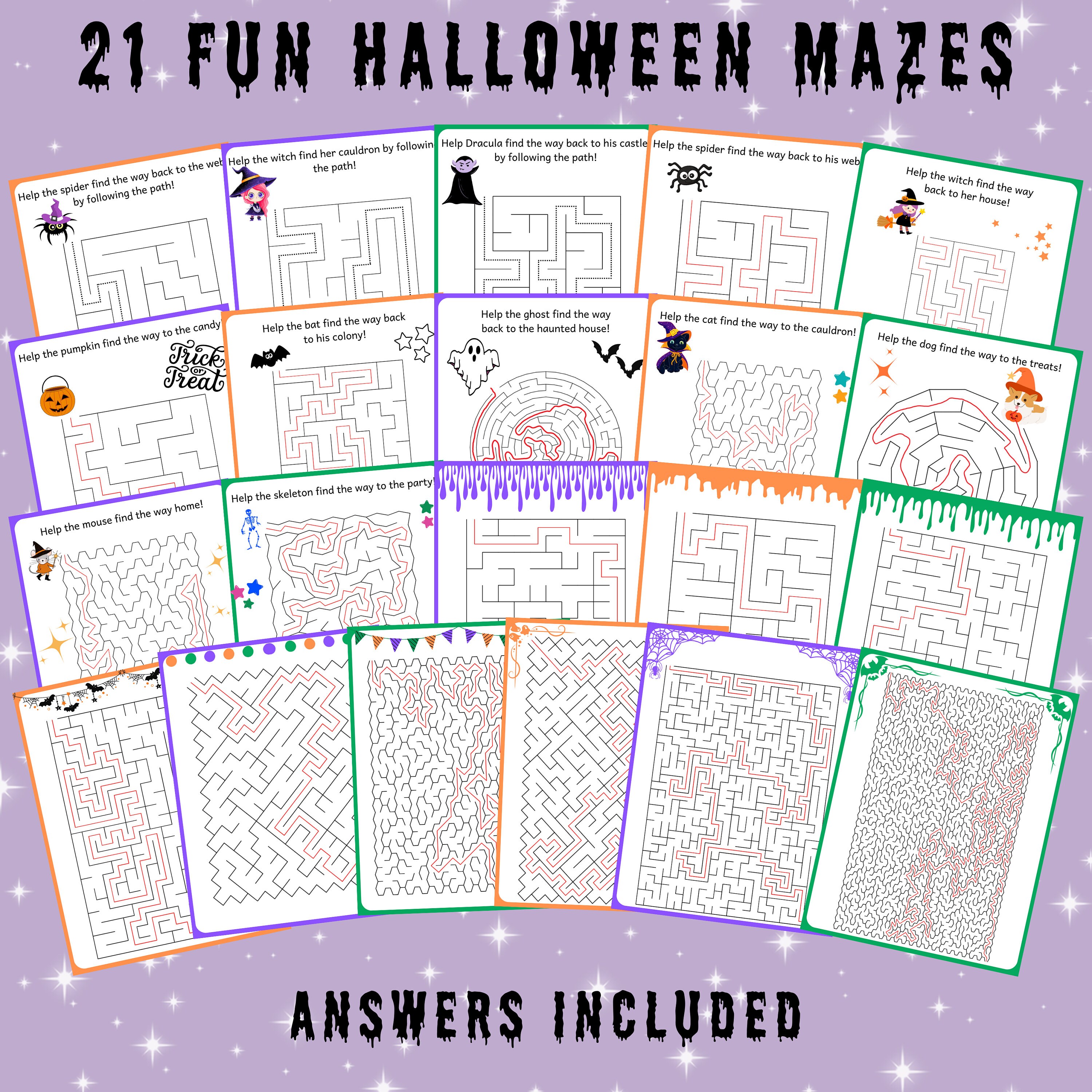Halloween Mazes of Varying Difficulties, Printable Digital Download for ...