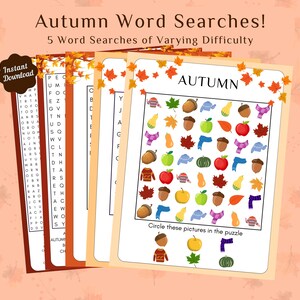 Autumn Word Search Bundle, Printable Digital Download for Fall, Fall ...