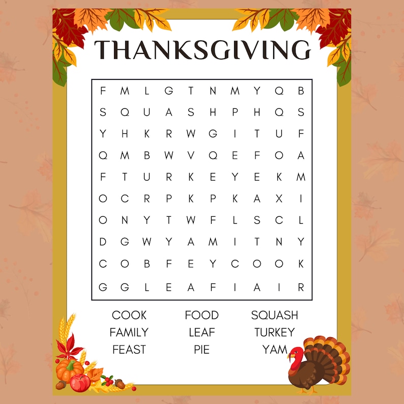 Thanksgiving Word Search Bundle, Printable Digital Download for ...