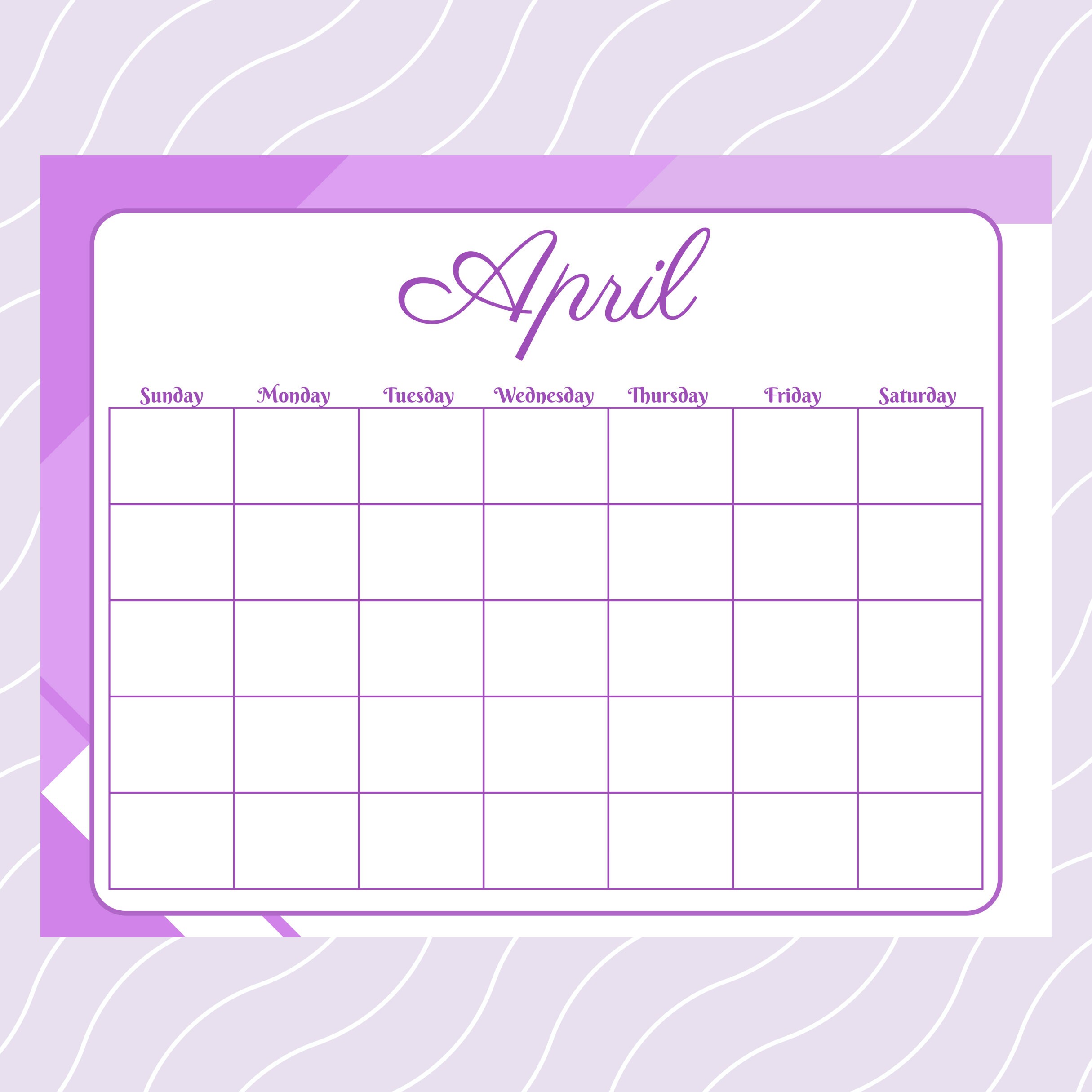 Undated Minimalist Color Calendar, Sunday and Monday Starts, Landscape ...