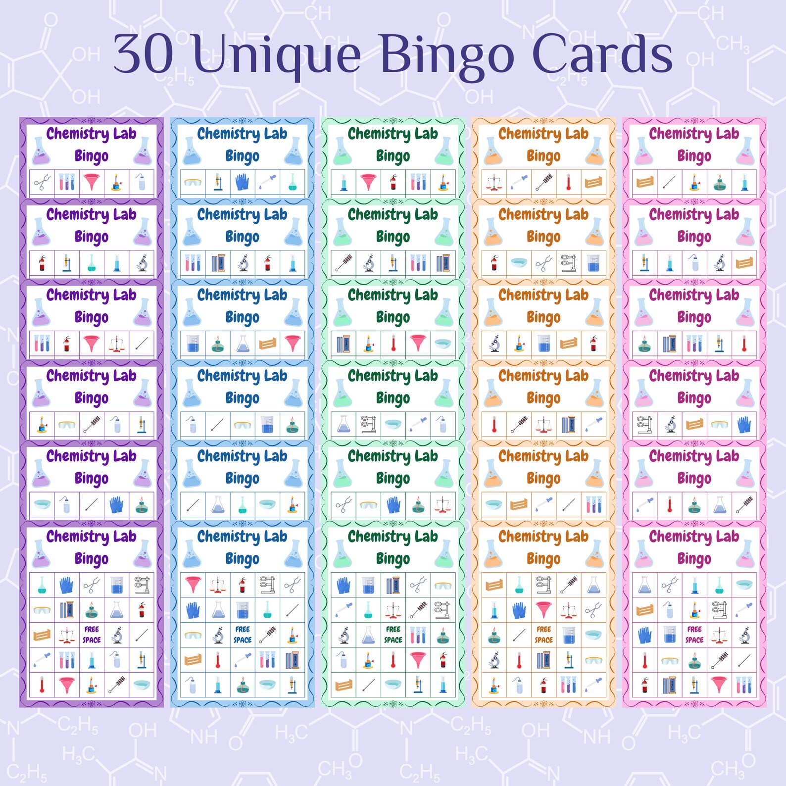 Chemistry Lab Bingo Cards, Educational Science Bingo Game, Information ...