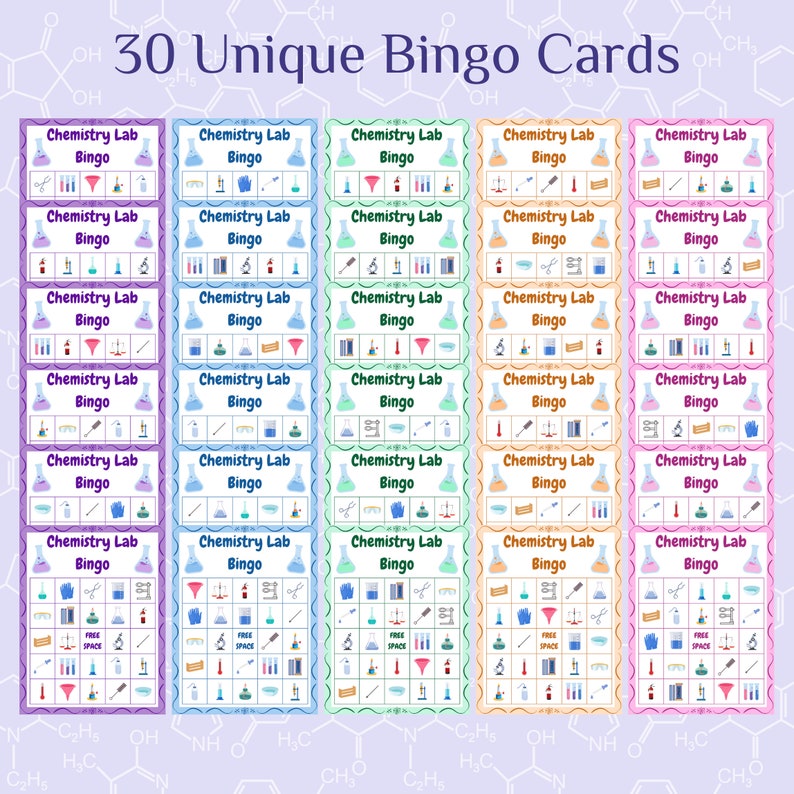 Chemistry Lab Bingo Cards, Educational Science Bingo Game, Information ...