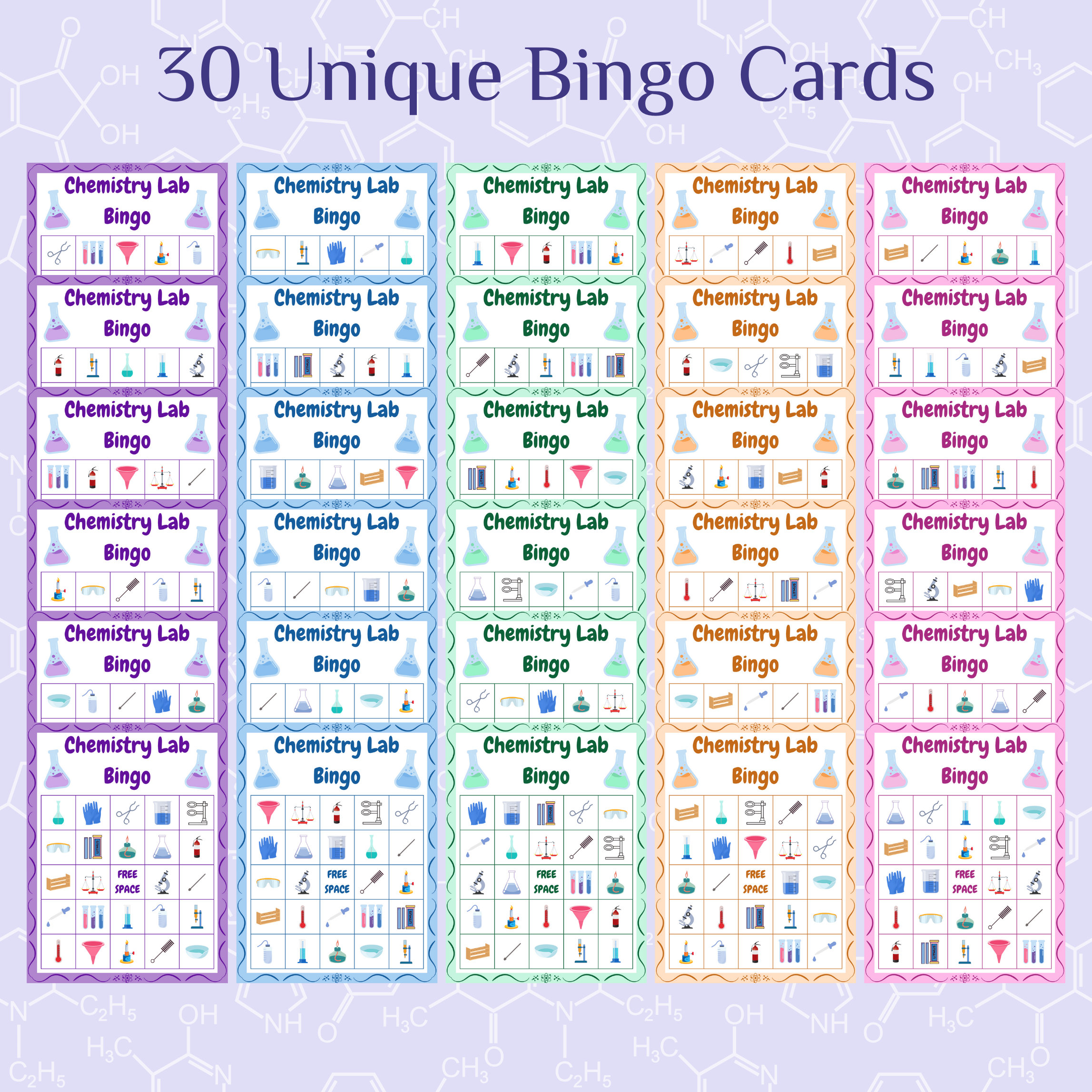 Chemistry Lab Bingo Cards, Educational Science Bingo Game, Information ...