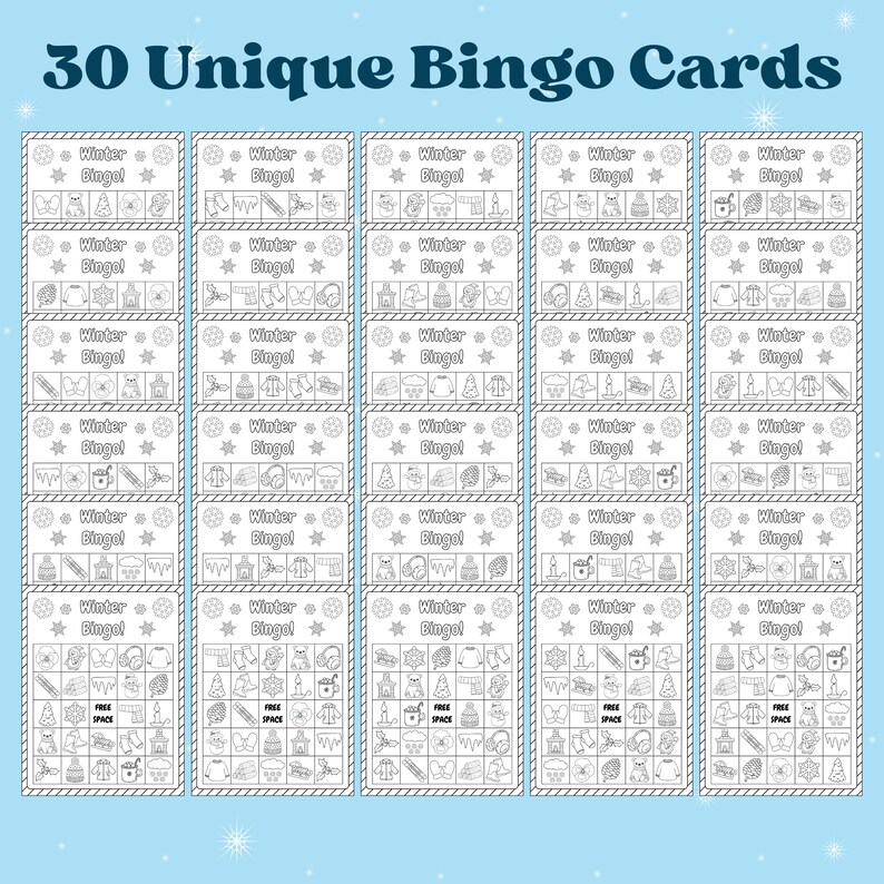 Winter Bingo Coloring Pages, 30 Unique Bingo Game Cards to Color In ...