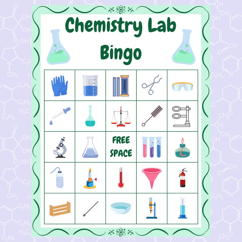 Chemistry Lab Bingo Cards, Educational Science Bingo Game, Information ...
