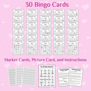 Valentine's Day Bingo Coloring Cards, 30 Unique Cards (digital Download ...